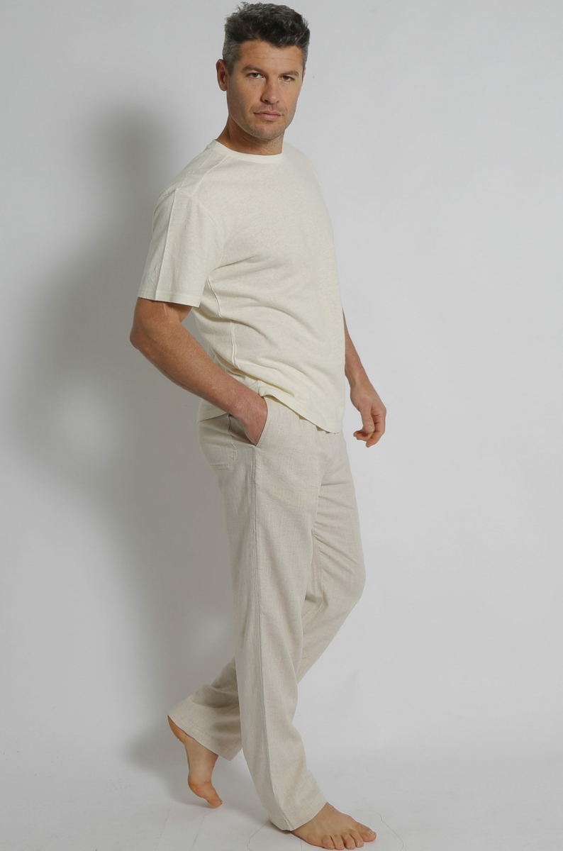 Men's Bamboo Hemp Elastic Waist Beach Pants-Natural - Braintree Hemp