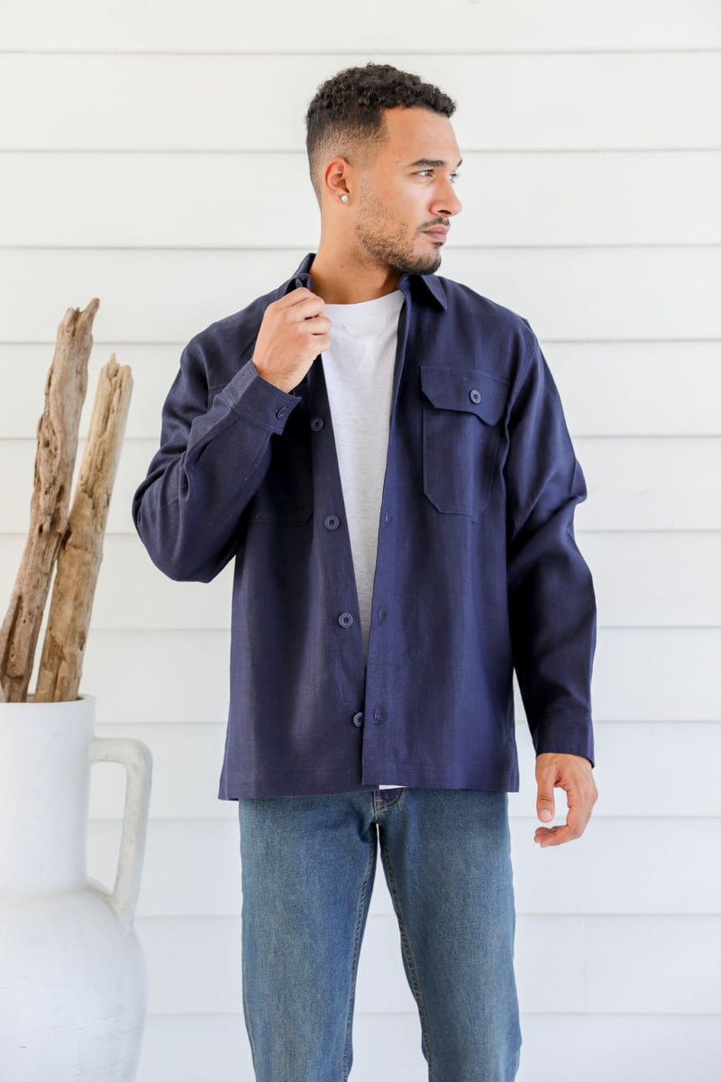 Men's Hemp Cotton Light Jacket-Navy - Braintree Hemp
