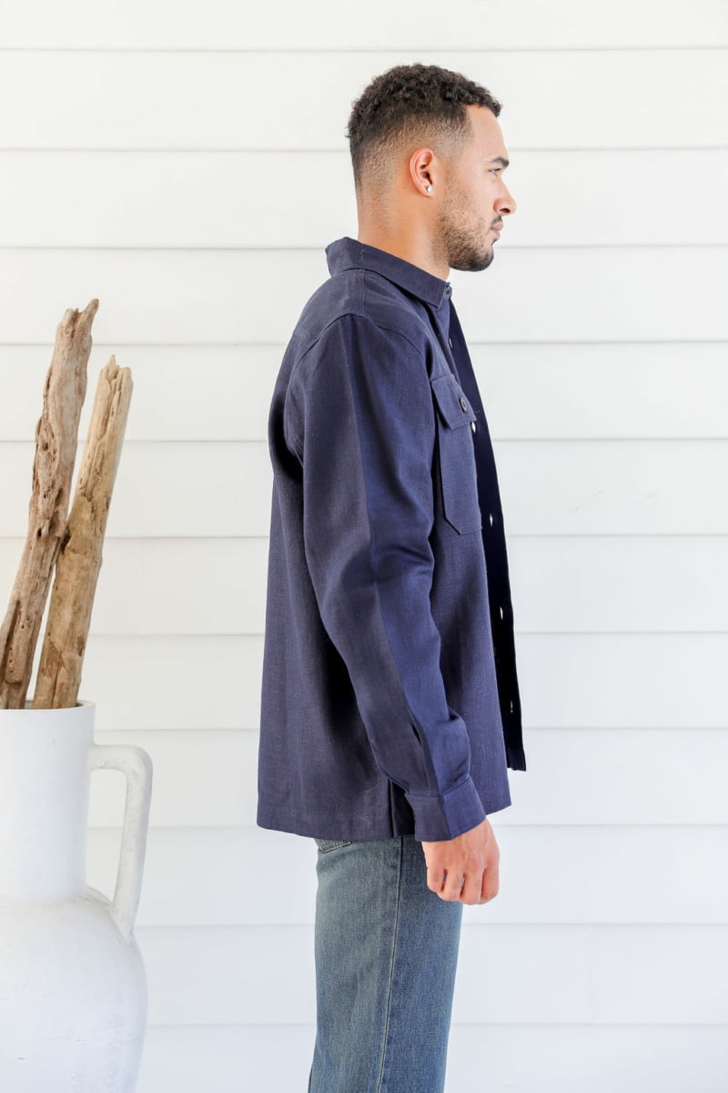 Men's Hemp Cotton Light Jacket-Navy - Braintree Hemp